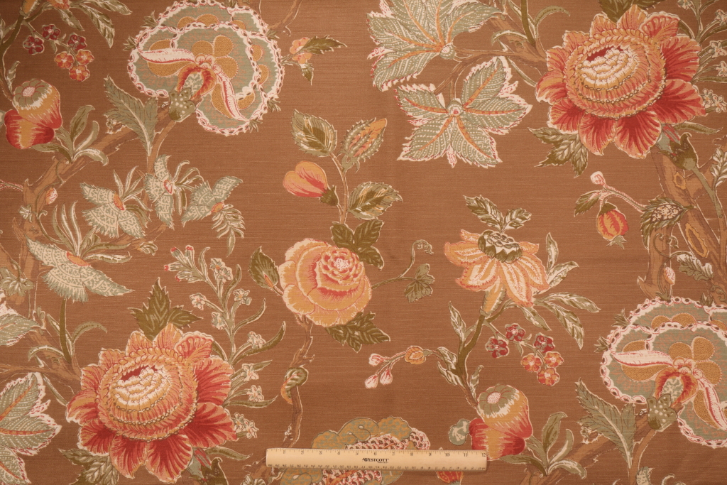 2 Yards Thibaut Nicobar F95112 Printed Linen Blend Drapery Fabric in Brown