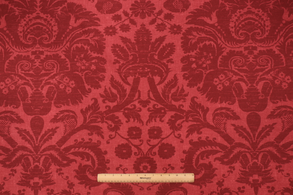 Thibaut Manhattan Damask F91725 Printed Drapery Fabric in Red