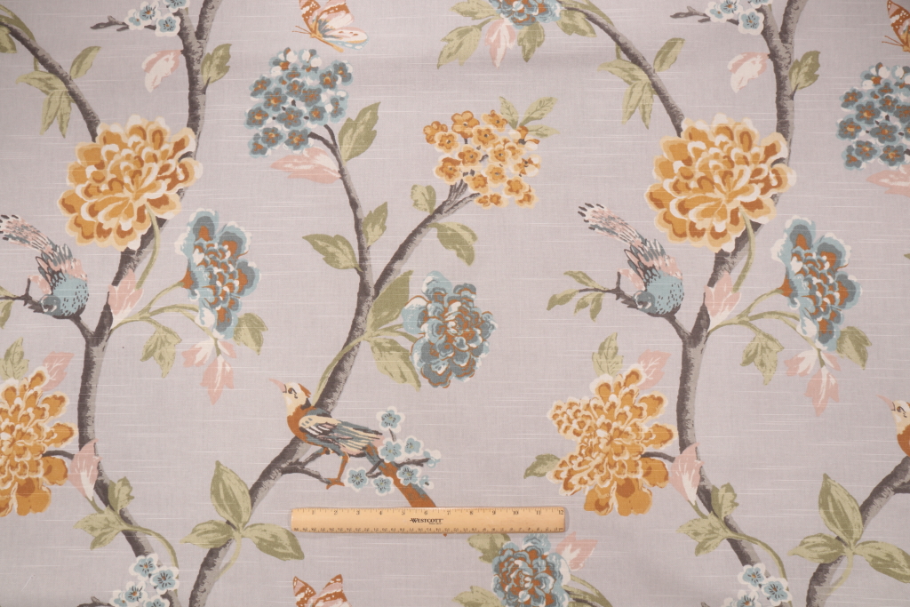 Robert Allen Helene Floral Printed Cotton Drapery Fabric in French Grey
