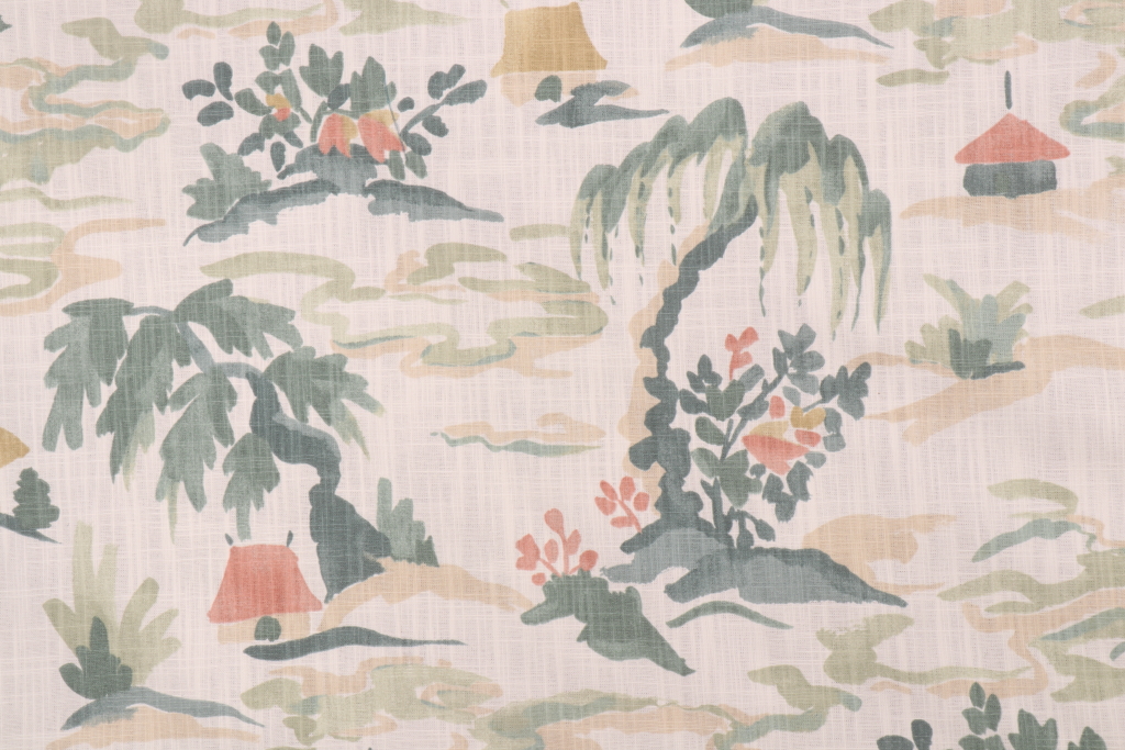 Robert Allen Baltic Pagoda Printed Cotton Drapery Fabric in Prairie