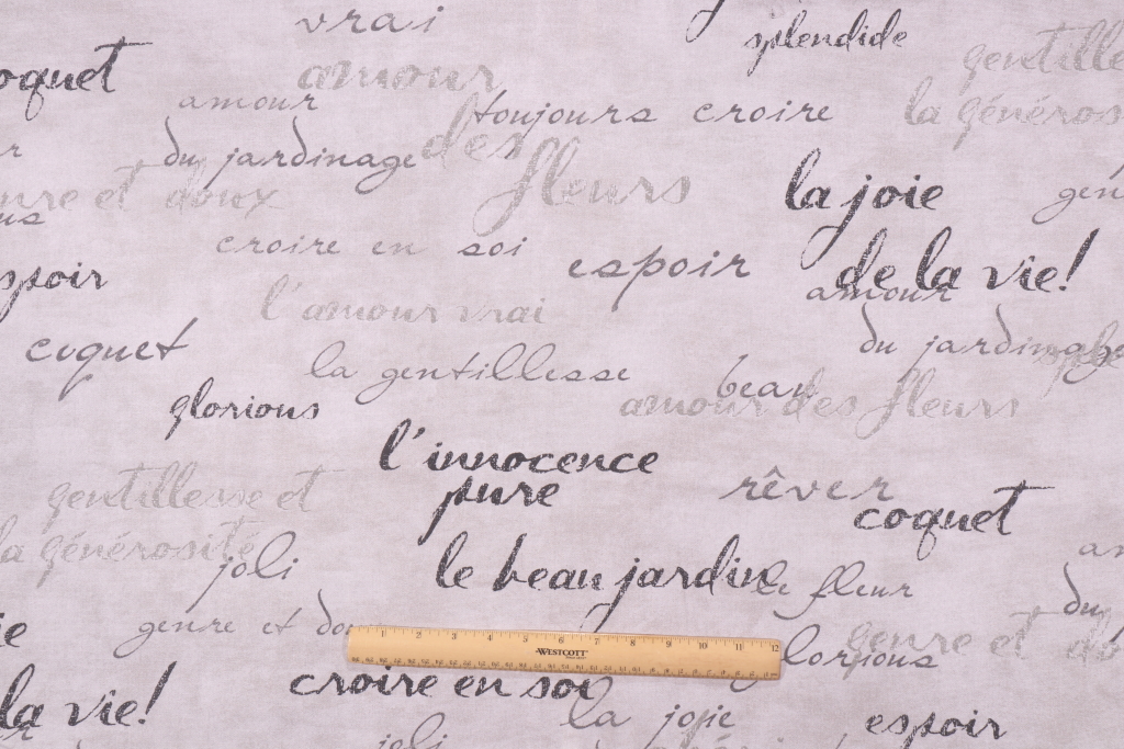 3.88 Yards Waverly Script Printed Cotton Drapery Fabric in Grey