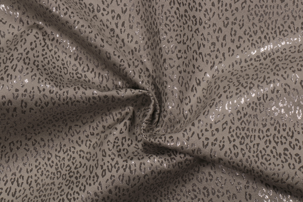 4.38 Yards Ambiance Printed UltraSuede Upholstery Fabric in Metallic Grey