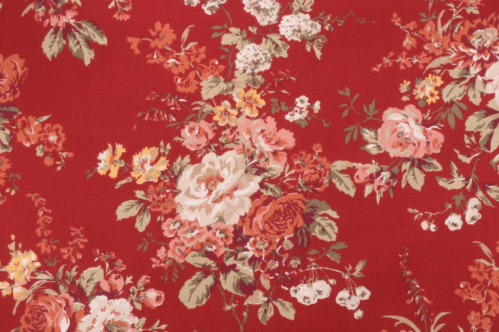 9 Yards Waverly Rose Floral Printed Cotton Drapery Fabric in Red