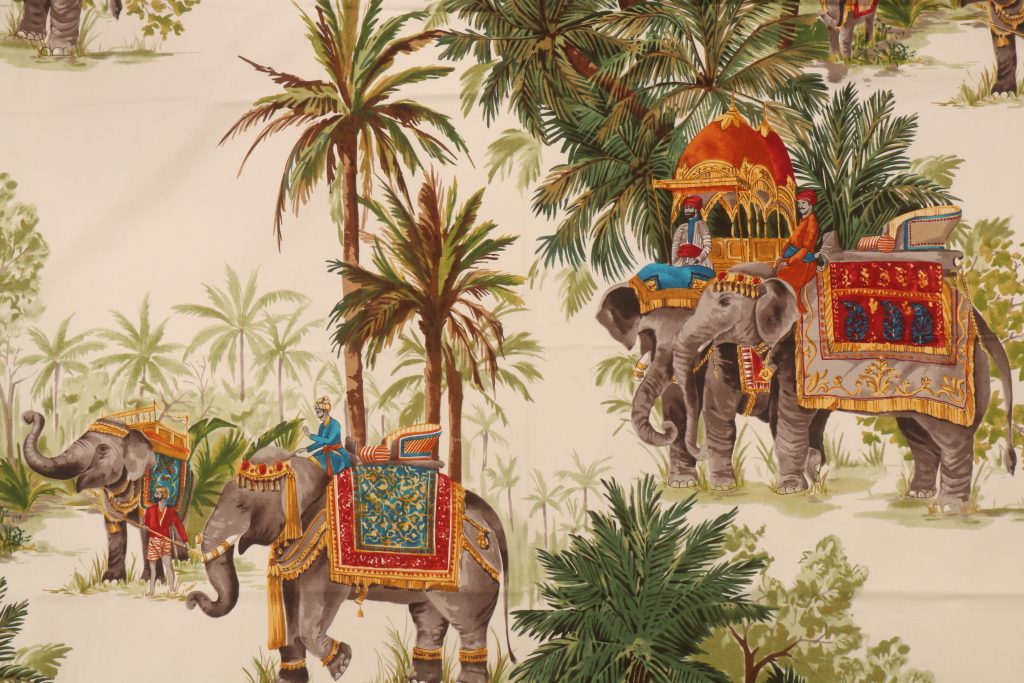 1.25 Yards Old World Weavers Gadi Printed Cotton Drapery Fabric in Ivory