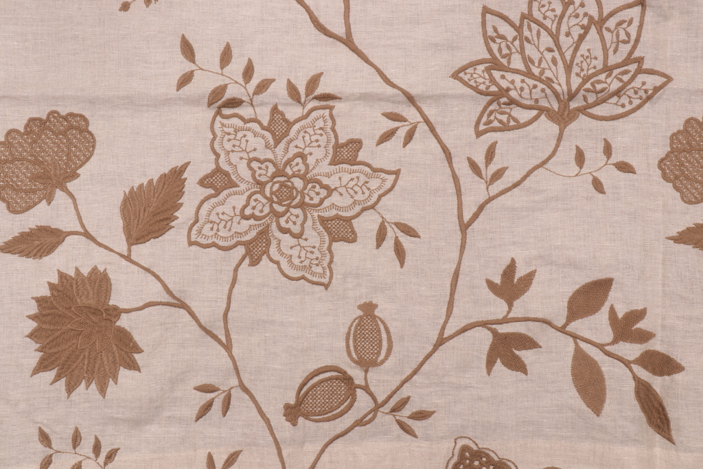 1.25 Yards Fonthill Patna Embroidered Linen Drapery Fabric in Natural