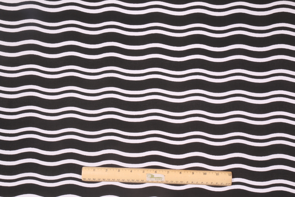 Designer Wavy Horizontal Stripe Printed Cotton Drapery Fabric in Black