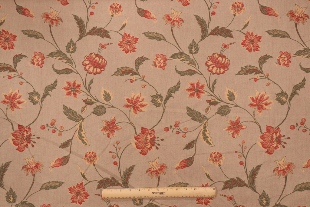 Floral Woven Tapestry Upholstery Fabric in Rustic