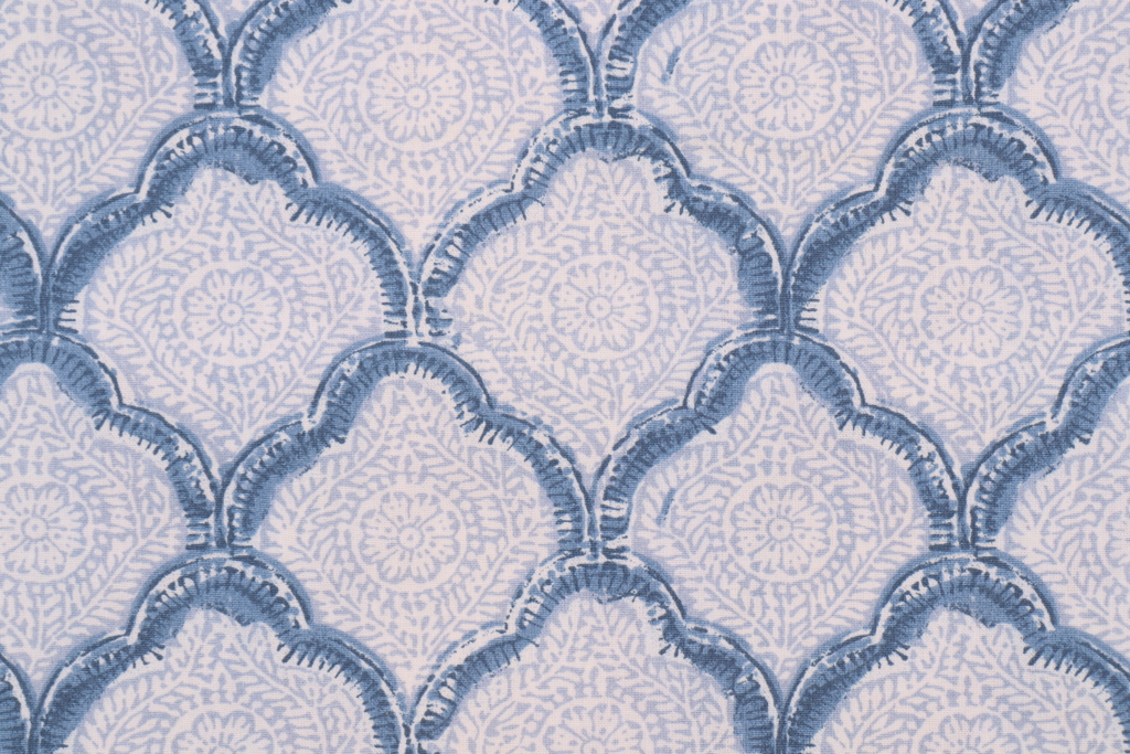 2.63 Yards Designer Kashmira Printed Cotton Drapery Fabric in Sky