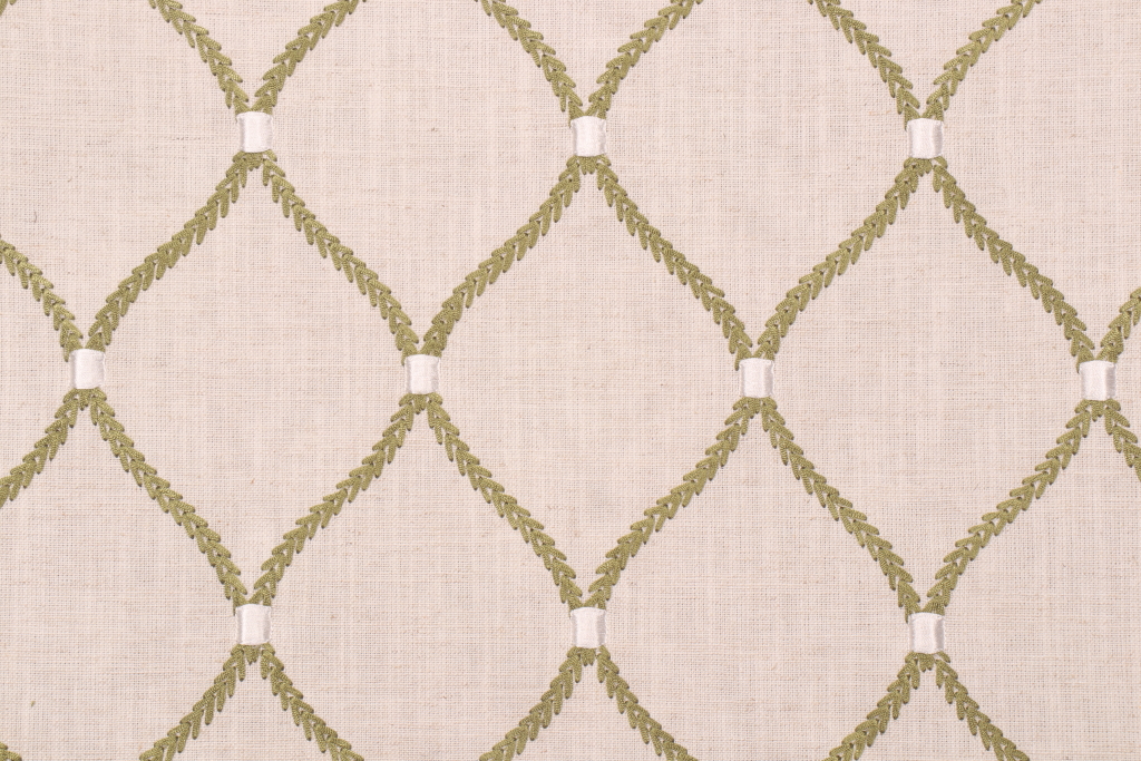 Sample of Williamsburg Deane Embroidery Drapery Fabric in Fern