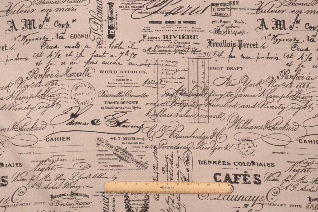 5 Yards Script Printed Drapery Fabric in Parchment