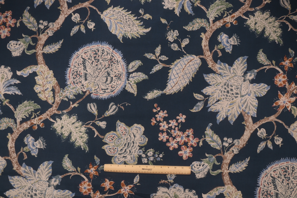 4.63 Yards Floral Printed Drapery Fabric in Dark Blue