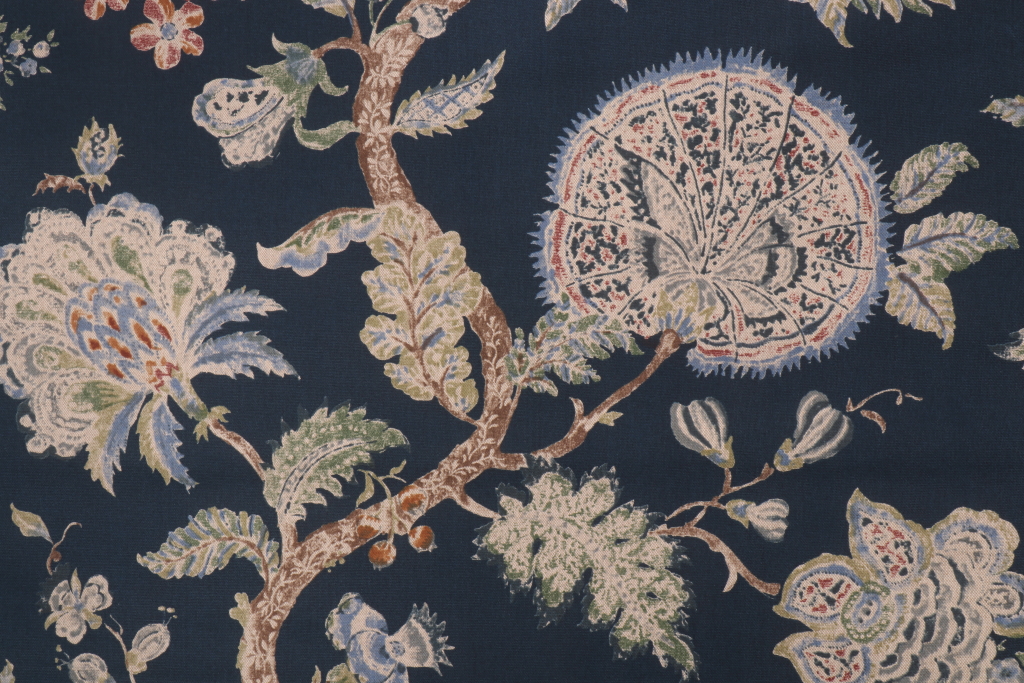 4.63 Yards Floral Printed Drapery Fabric in Dark Blue