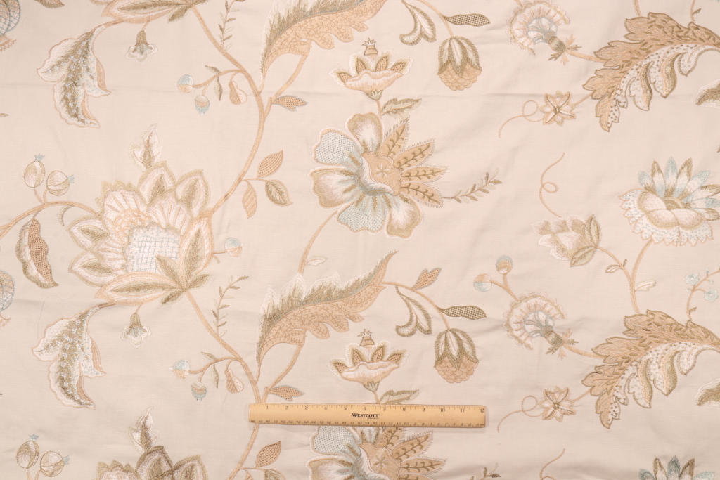 1.25 Yards Floral Embroidered Drapery Fabric in Mist