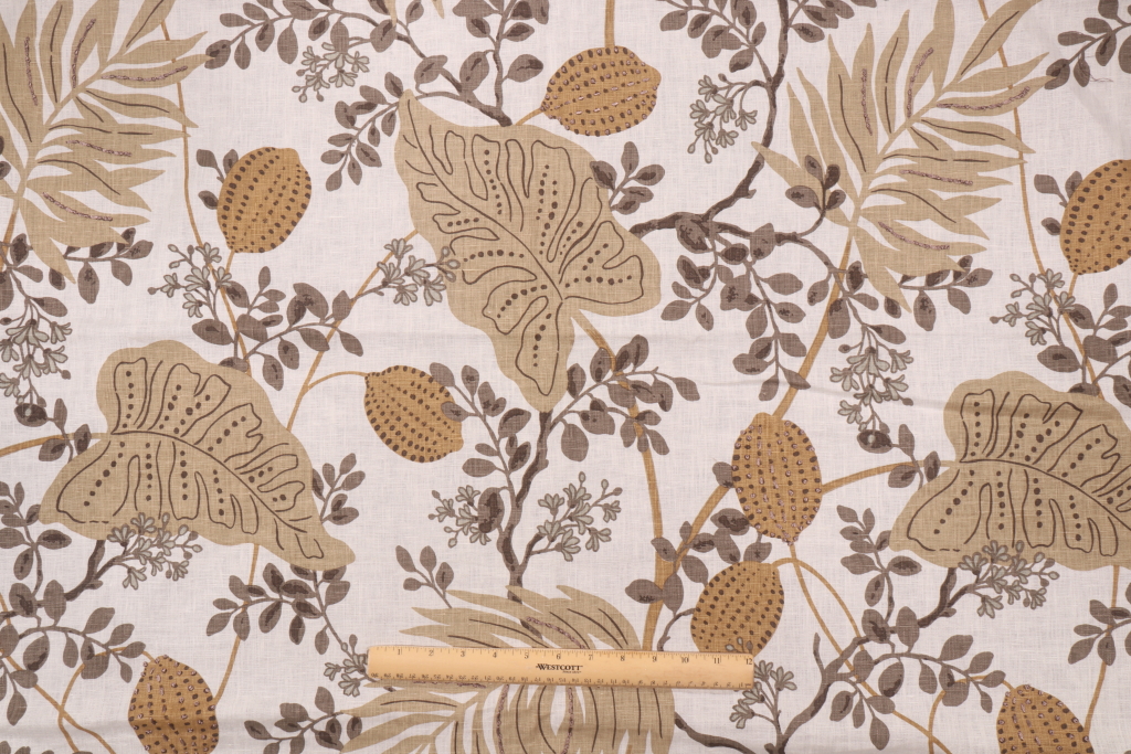 1.38 Yards Jacobean Printed & Embroidered Linen Blend Drapery Fabric in ...