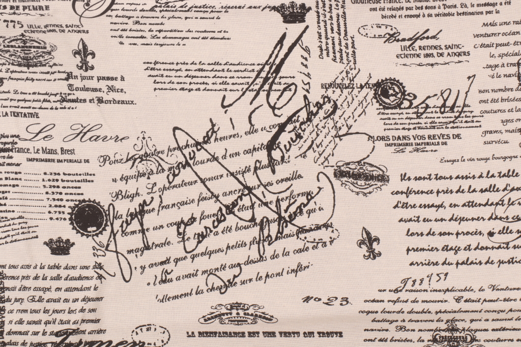 2.5 Yards French Script Printed Cotton Drapery Fabric in Black