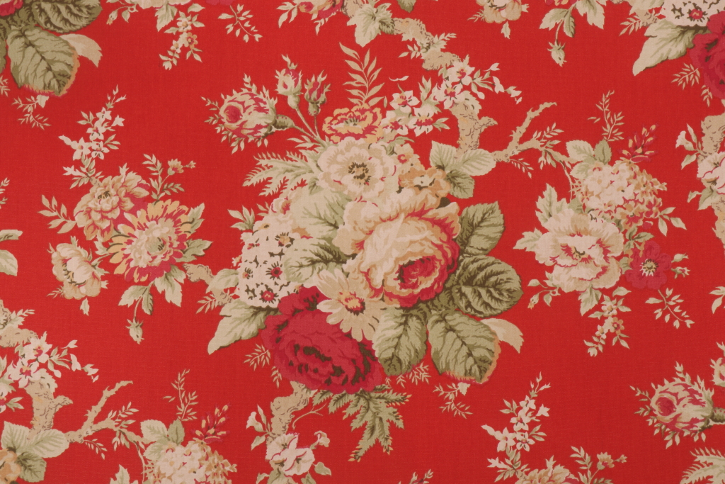 8 Yards Waverly Sanctuary Rose Printed Cotton Drapery Fabric in Crimson
