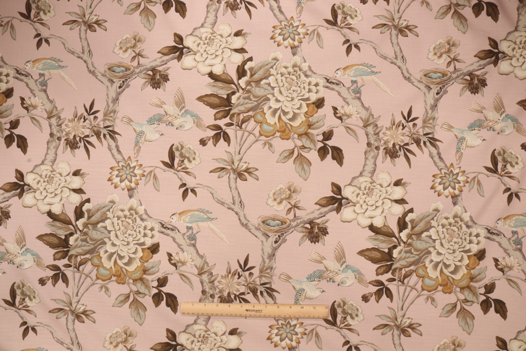 8 Yards Waverly Mudan Printed Cotton Drapery Fabric in Blush
