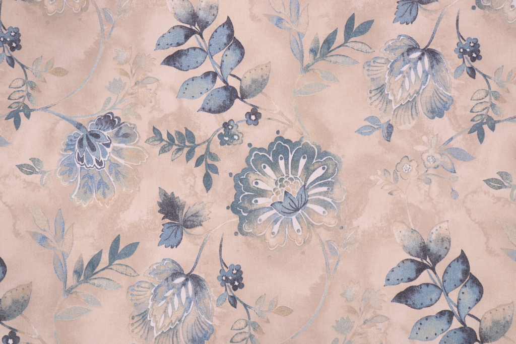 Kelly Ripa Home Light-Hearted Printed Cotton Drapery Fabric in Indigo