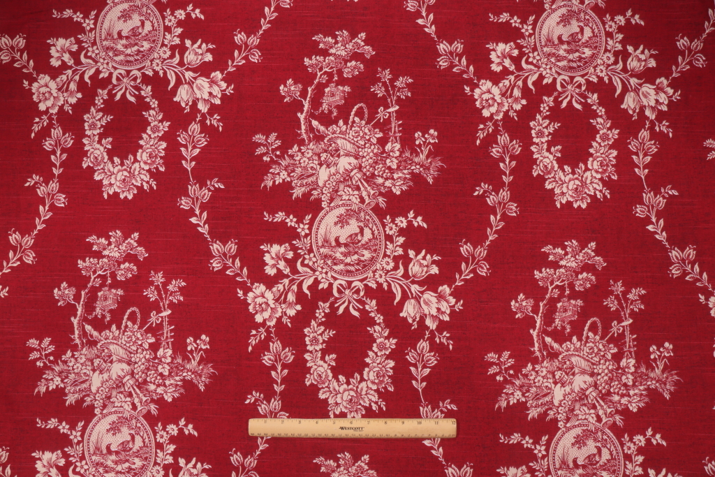 12 Yards Waverly Country House Toile Printed Cotton Drapery Fabric in Red
