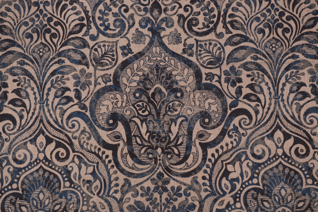 Stof Fabrics Noble Printed Linen Drapery Fabric in Bleu