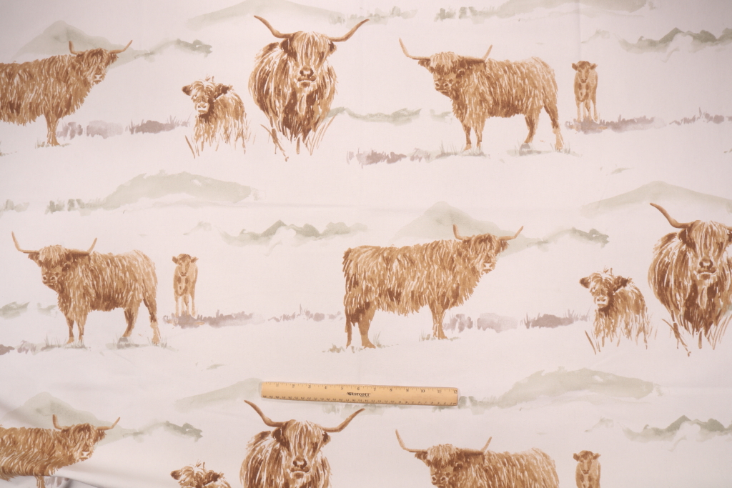 Stof Fabrics Highland Printed Cotton Blend Drapery Fabric in Ecru