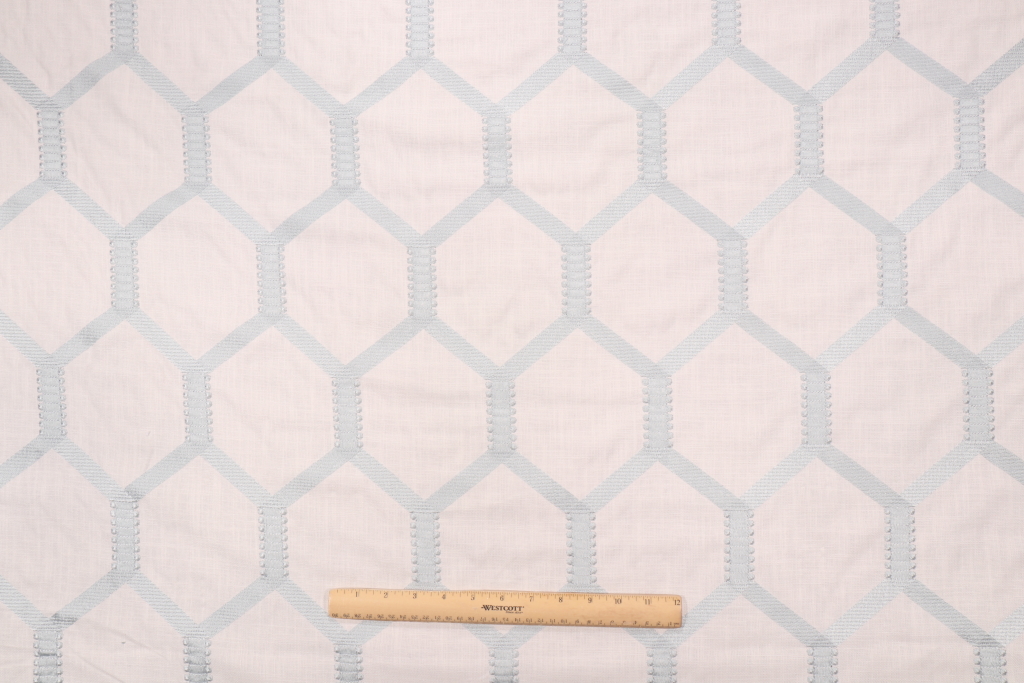 Kaufmann Trapeze Embroidered Drapery Fabric in Sky