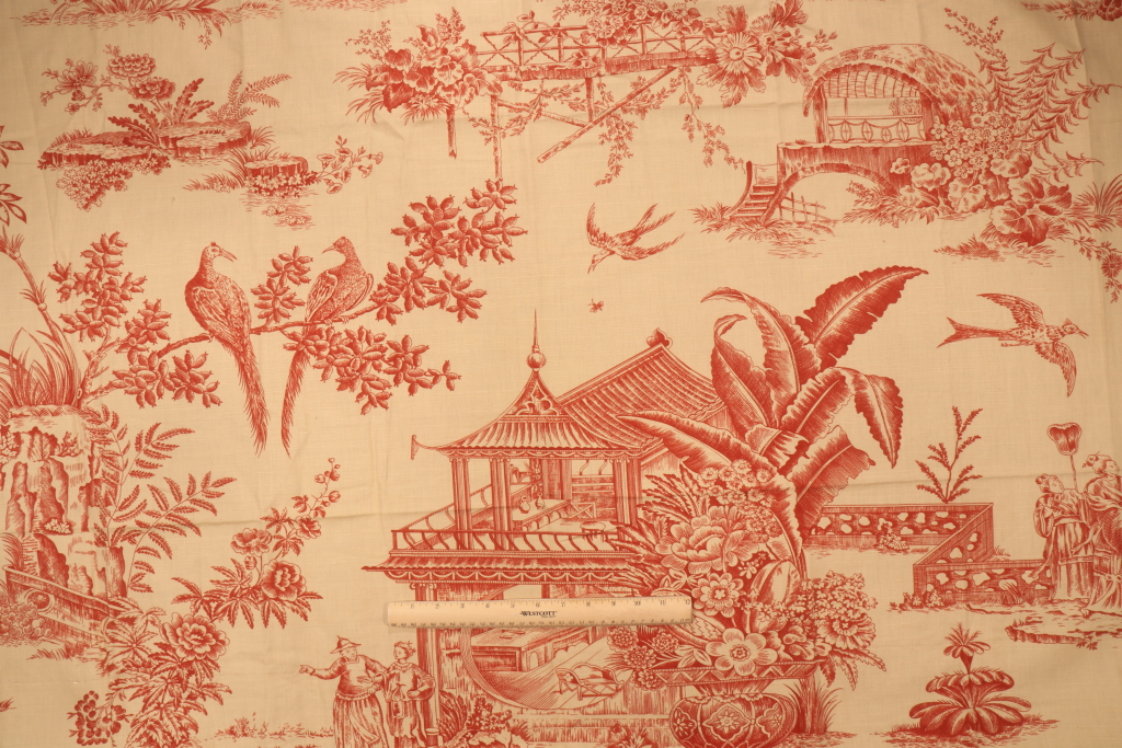 1.13 Yards Old World Weavers Oriental Toile Printed Linen Blend Drapery ...