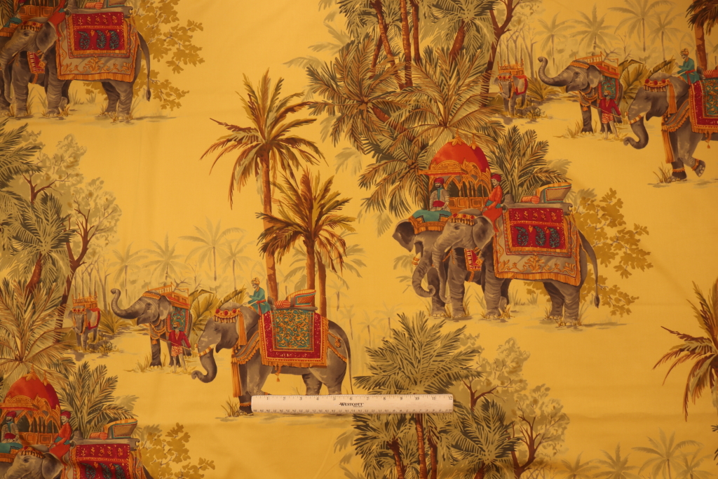 1.38 Yards Old World Weavers Gadi Printed Cotton Drapery Fabric in Gold