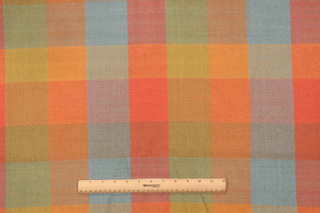 4.25 Yards Fabricut Big Check Woven Upholstery Fabric in Rainbow