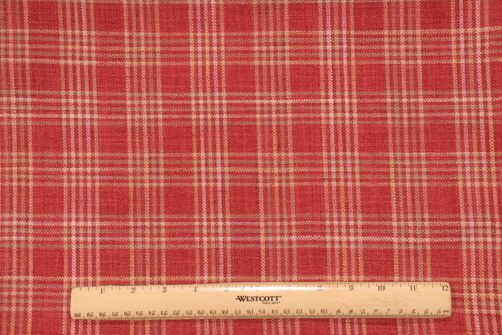 1.75 Yards Fabricut Plaid Woven Decorator Fabric in Raspberry