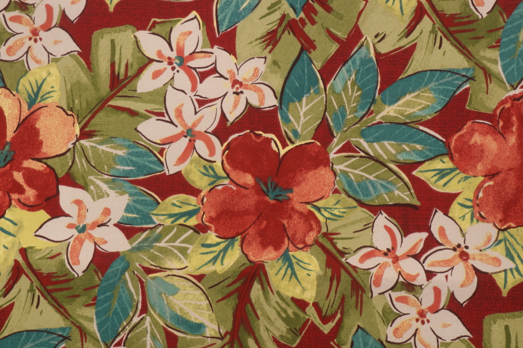 1 Yards Tropical Flowers Printed Polyester Outdoor Fabric in Cherry