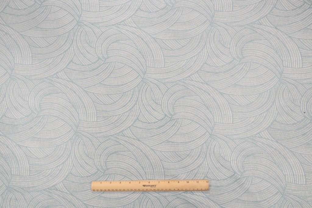 3 Yards Wavy Scroll Woven Upholstery Fabric in Aqua