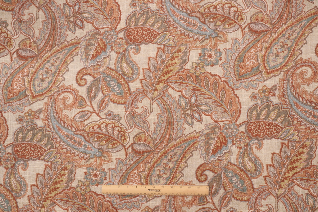 5.25 Yards Covington Camden Printed Linen Blend Drapery Fabric in Fiesta