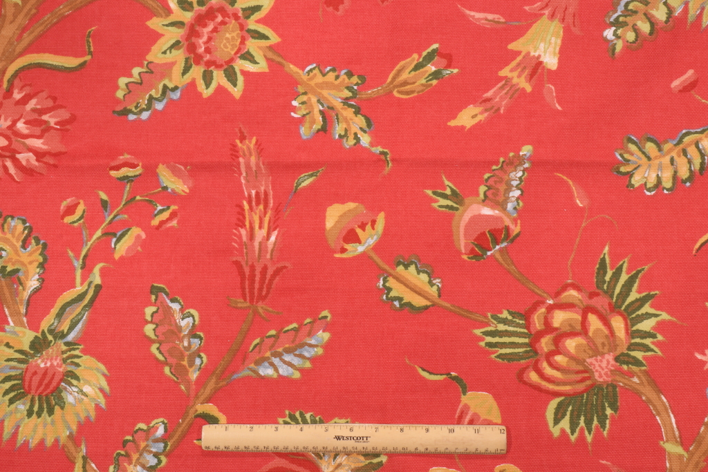3/4 Yard Thibaut F96138 Georgetown Printed Cotton Drapery Fabric in Red