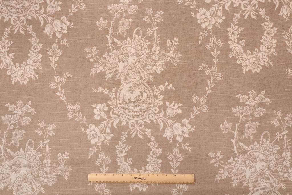 Waverly Country House Toile Printed Cotton Drapery Fabric in Linen