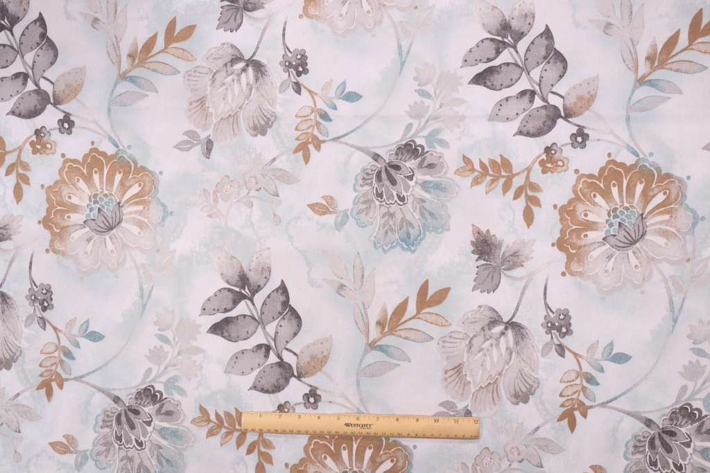 Kelly Ripa Home Light-Hearted Printed Cotton Twill Drapery Fabric in Spa