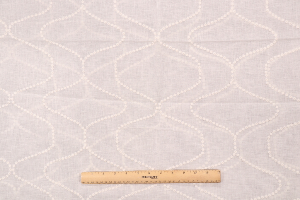 2 Yards Ogee Form Embroidered Drapery Fabric in Snow