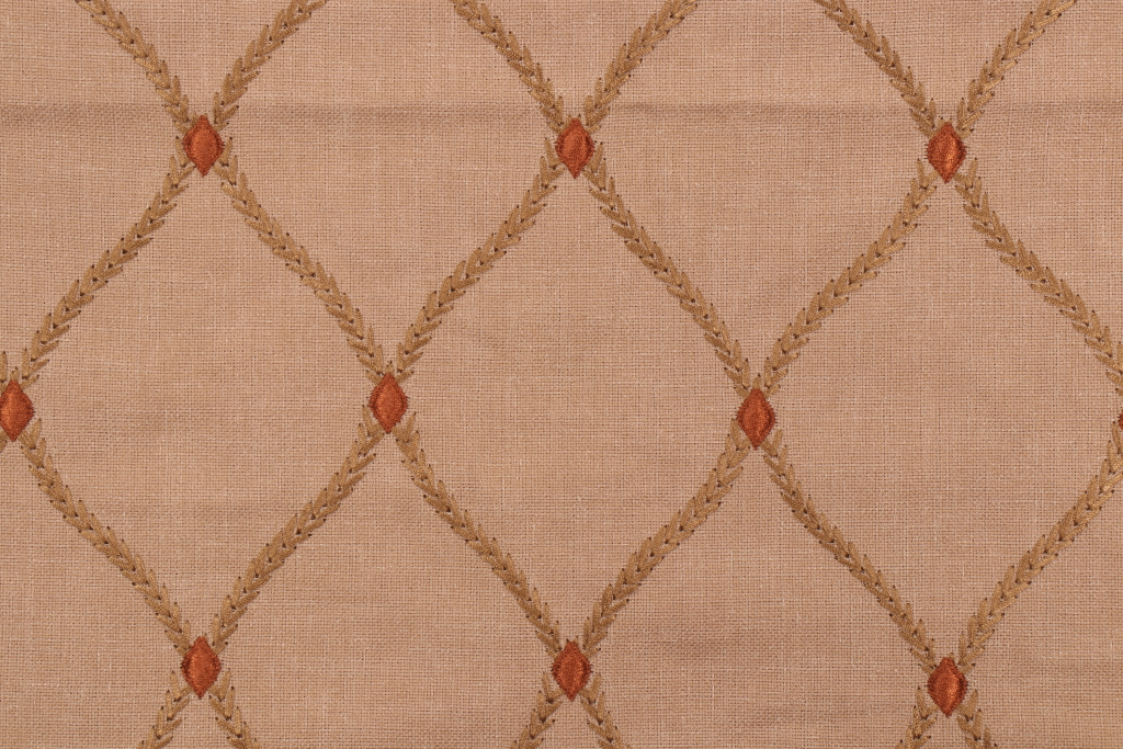 2 Yards Vine Trellis Embroidered Drapery Fabric in Rose