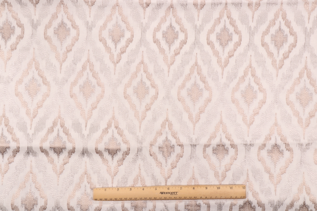 2 Yards Diamond Medallion Embroidered Drapery Fabric in Stone