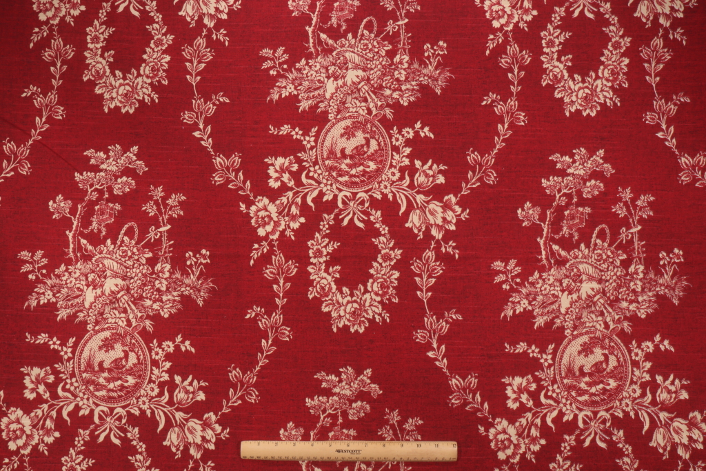 Waverly Country House Toile Printed Cotton Drapery Fabric in Red