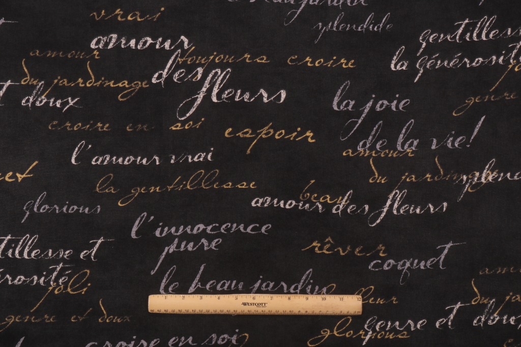 10 Yards Waverly Script Printed Cotton Drapery Fabric in Black