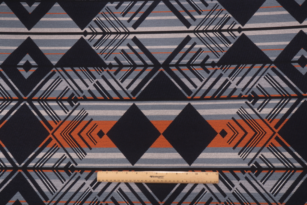 3.63 Yards Aztec Diamond Tapestry Upholstery Fabric in Orange/Blue