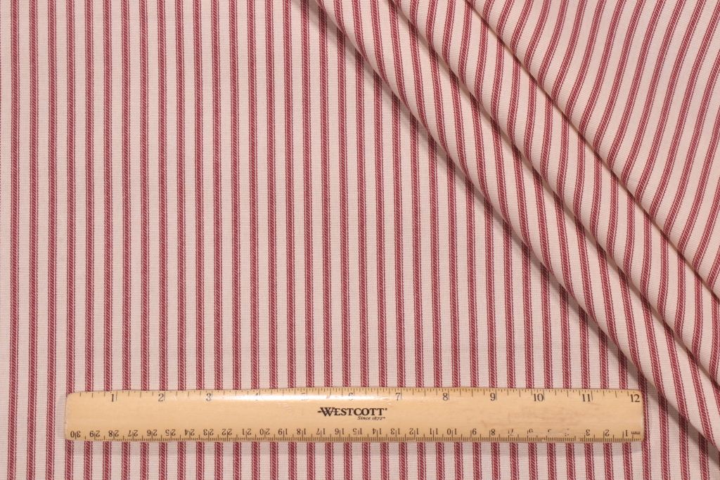 9 Yards Vertical Stripe Printed Cotton Drapery Fabric in Red
