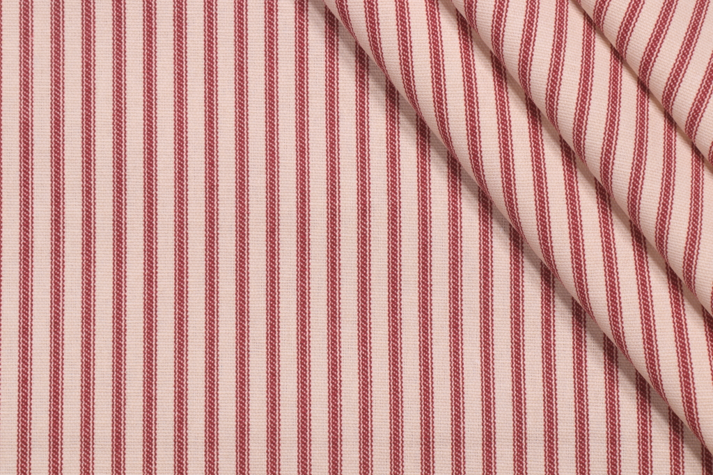 9 Yards Vertical Stripe Printed Cotton Drapery Fabric in Red