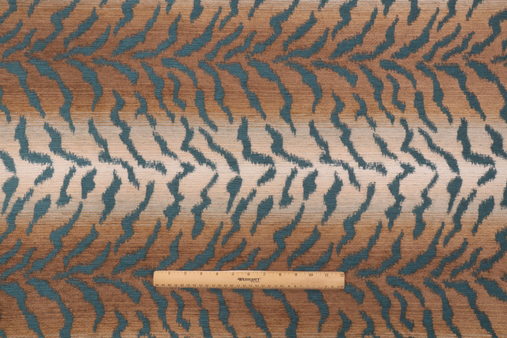 7.75 Yards Tiger Stripe Woven Chenille Upholstery Fabric in Teal