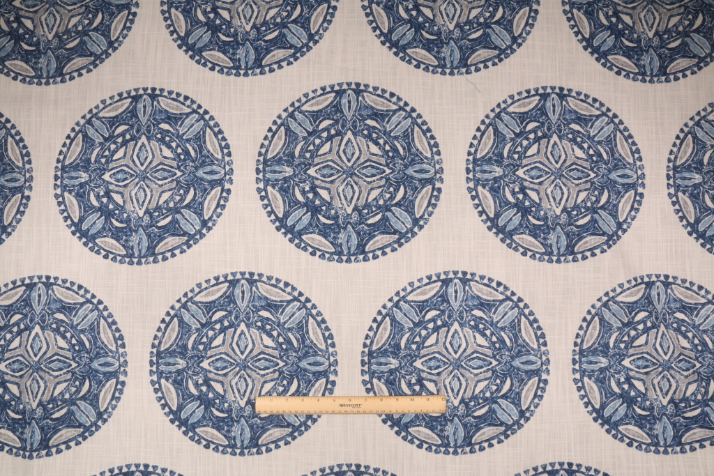 1.63 Yards Robert Allen Amapondo Printed Cotton Drapery Fabric in Indigo