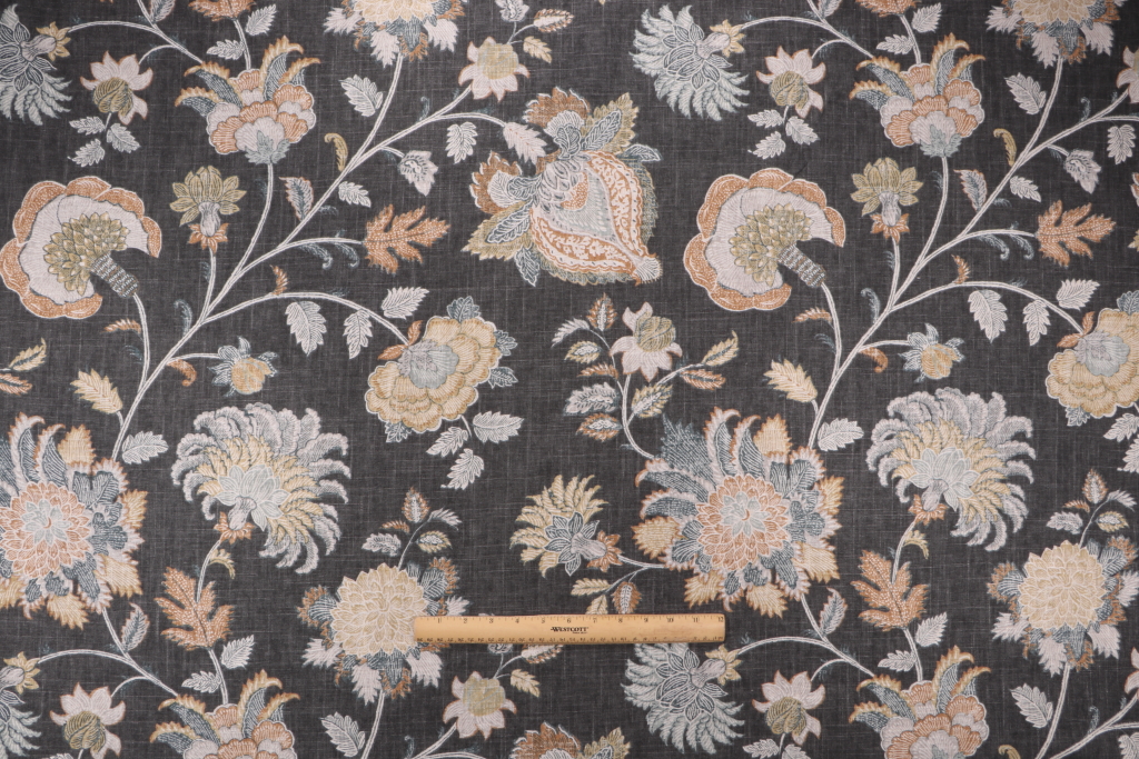 Richloom Bronte Printed Linen Blend Drapery Fabric in Graphite