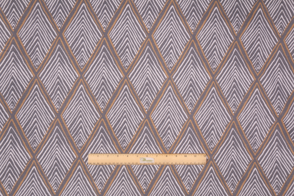 Robert Allen Rhombi Forms Printed Cotton Drapery Fabric in Greystone