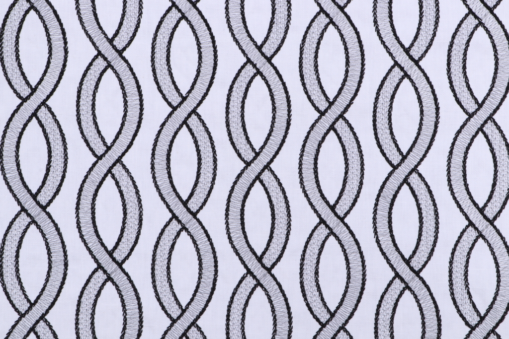 9.38 Yards Richloom Rotate Embroidered Drapery Fabric in Silver