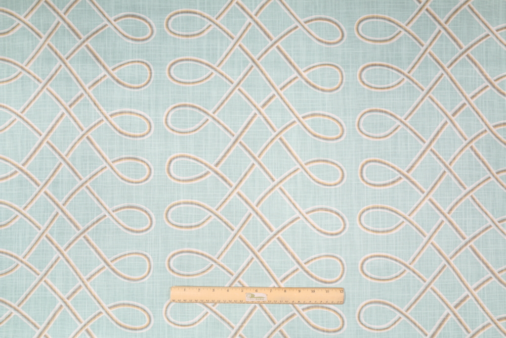 9.8 Yards Robert Allen Multi Loop Printed Cotton Drapery Fabric in Pool